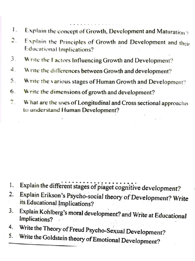 Child Development Important questions | PDF