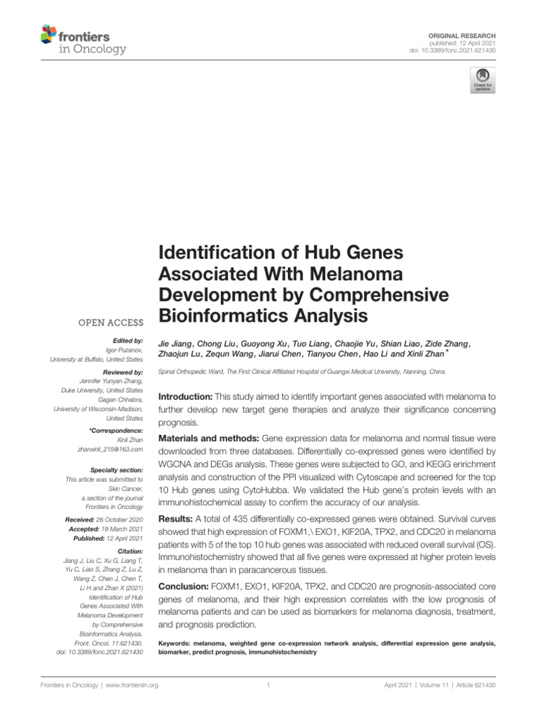 Hub Genes in Melanoma Prognosis Analysis | PDF | Melanoma | Bioinformatics