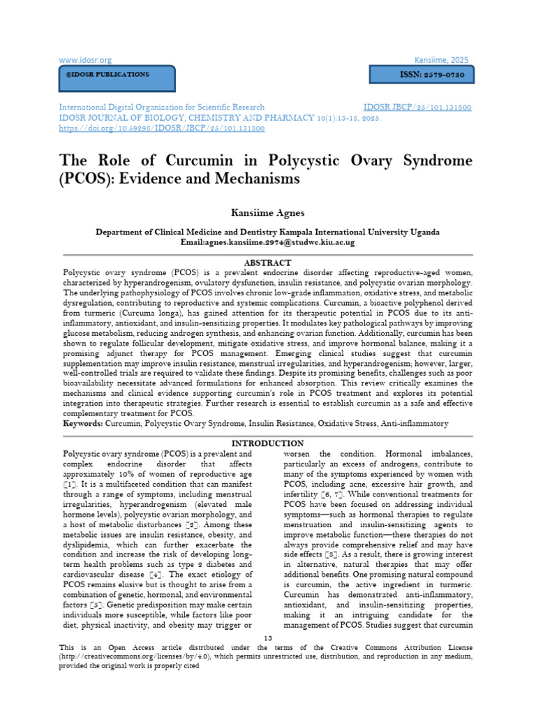 The Role of Curcumin in Polycystic Ovary Syndrome (PCOS) : Evidence and ...