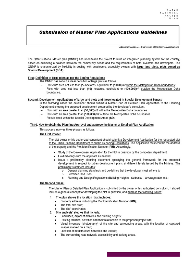 Qatar Master Plan Application Guidelines | PDF | Zoning | Urban Planning