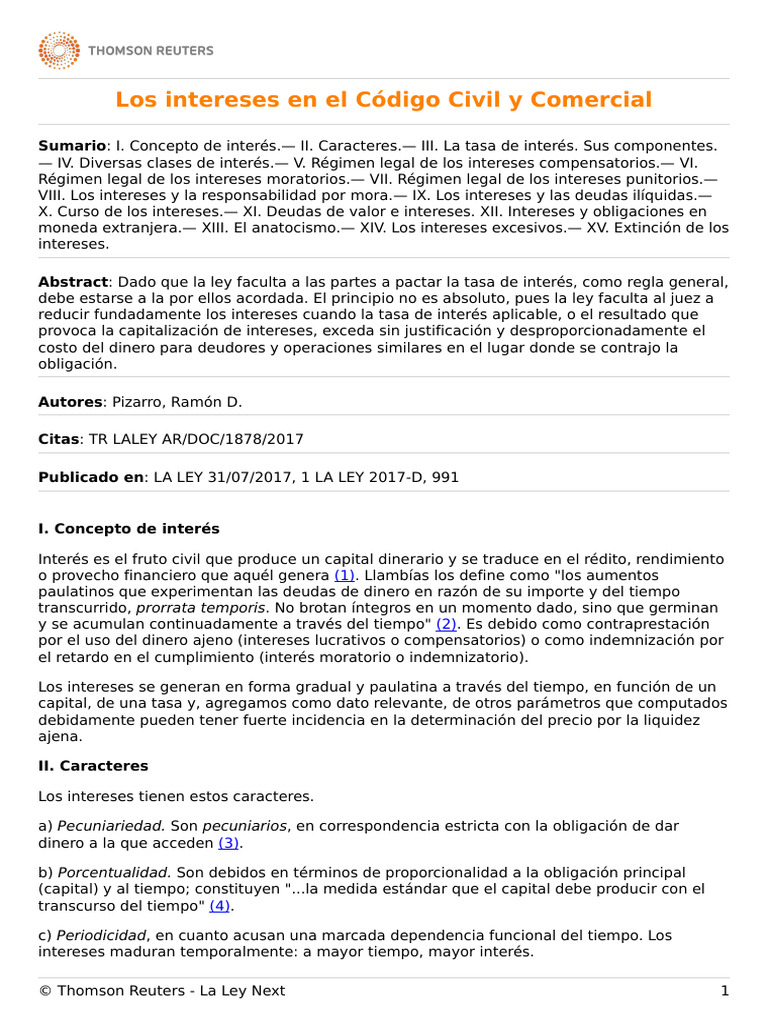 Documento - Los Intereses en El Código Civil y Comercial | PDF | Interés | Tasas de interés