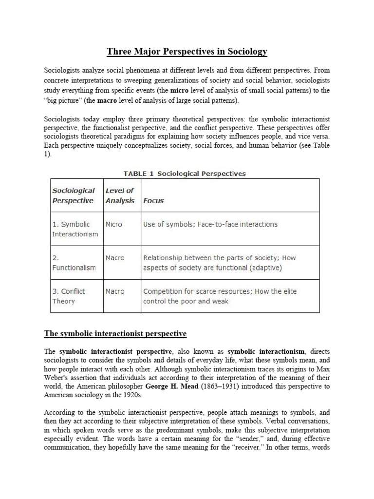 Three Major Perspectives in Sociology | PDF | Sociology | Society