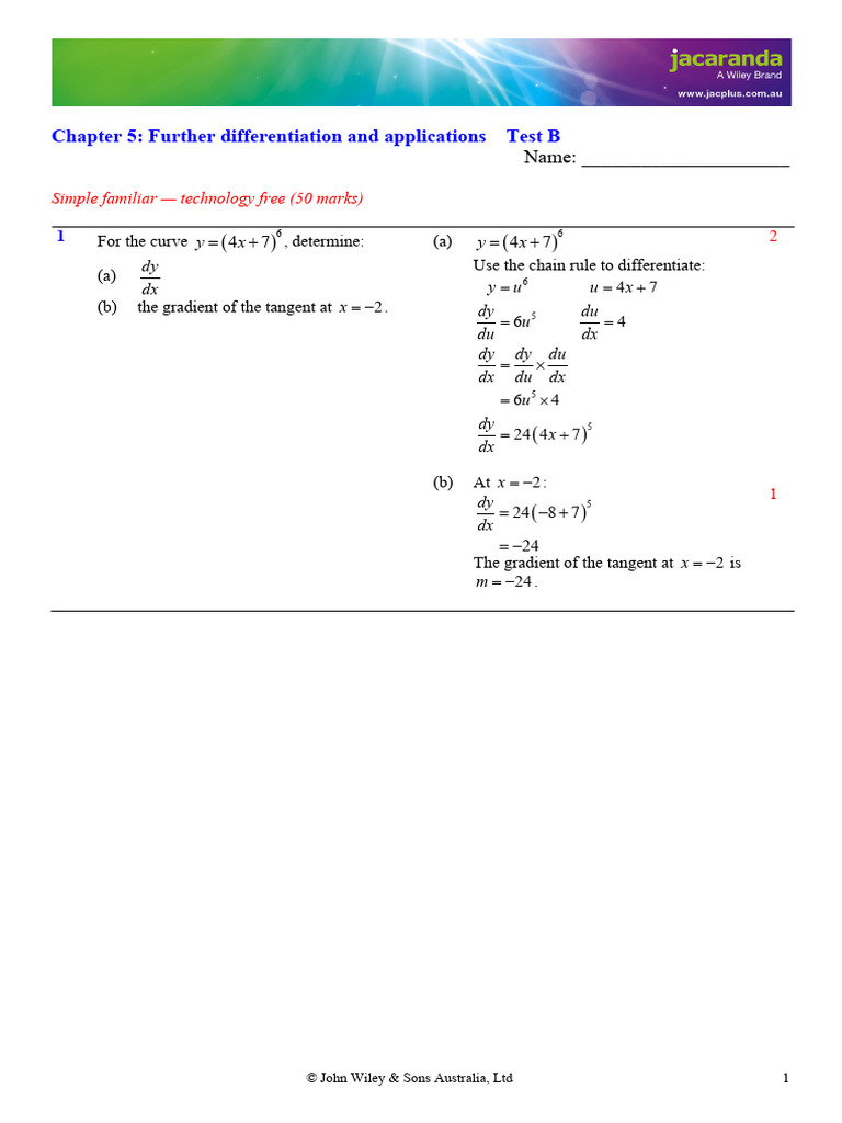 Chapter 5-Further Differentiation and Applications Test B Sol | PDF ...