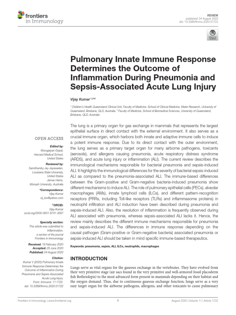 Immune Response in Pneumonia and Sepsis | PDF | Immune System | Innate ...