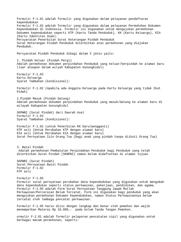 Formulir F-1.01 Adalah Formulir Yan | PDF