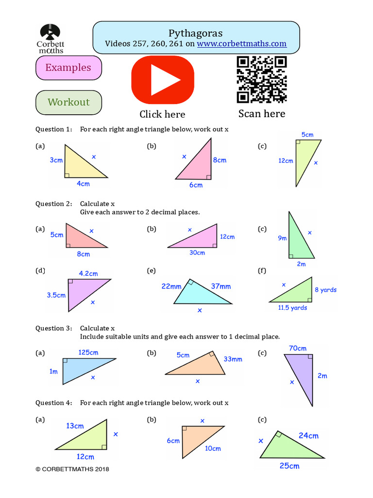 Pythagorean Theorem Practice Questions | PDF | Area | Geometric Shapes