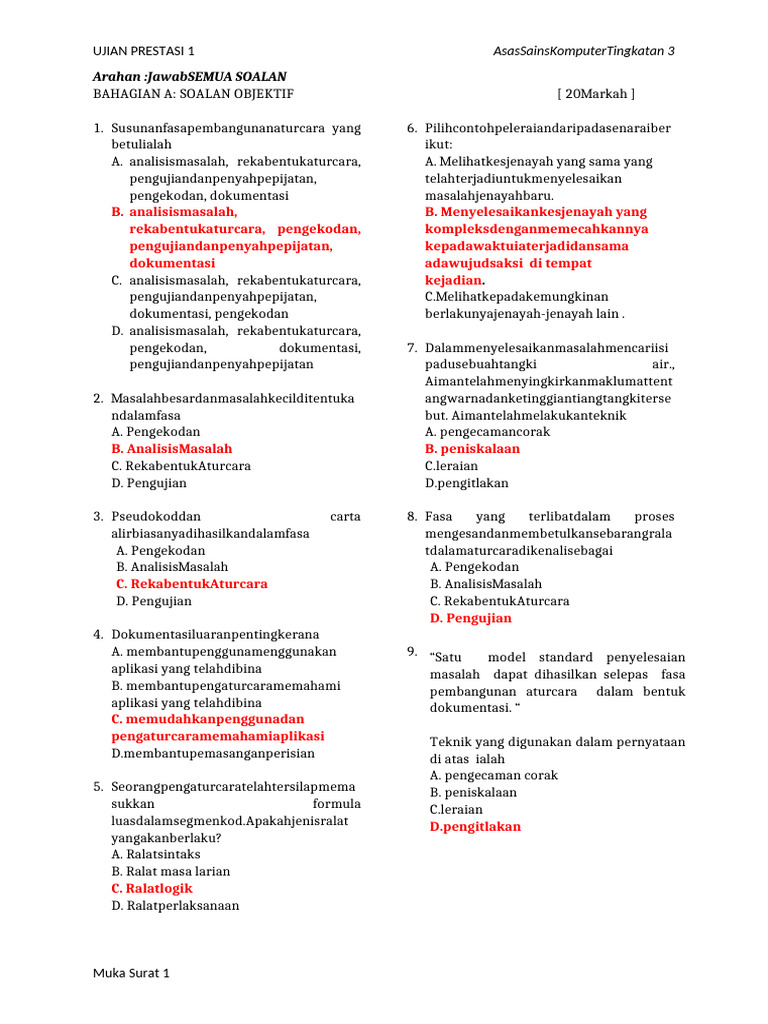 Jawapan UP1 ASK T3 2019 | PDF