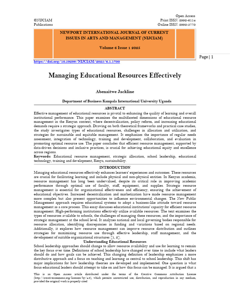 Managing Educational Resources Effectively (www.kiu.ac.ug) | PDF | Educational Technology ...