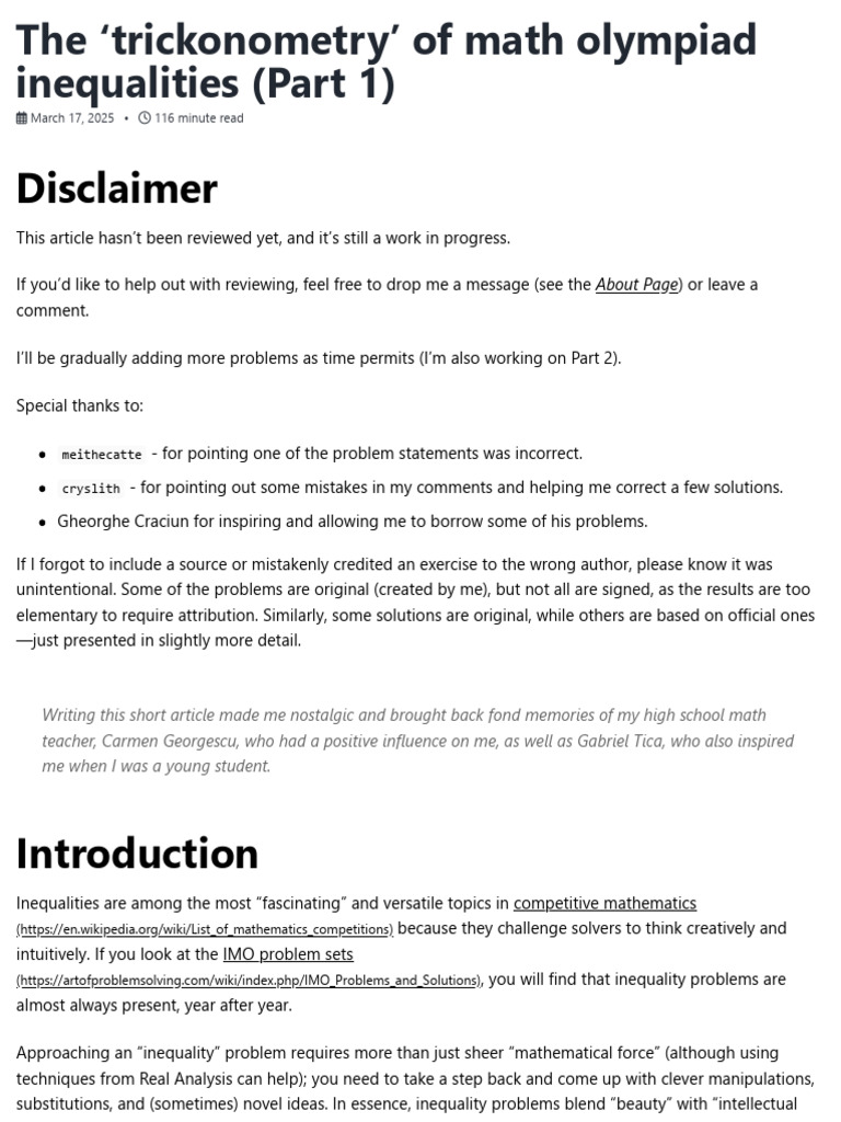 The Trickonometry' of Math Olympiad Inequalities (Part 1) - Andreinc ...