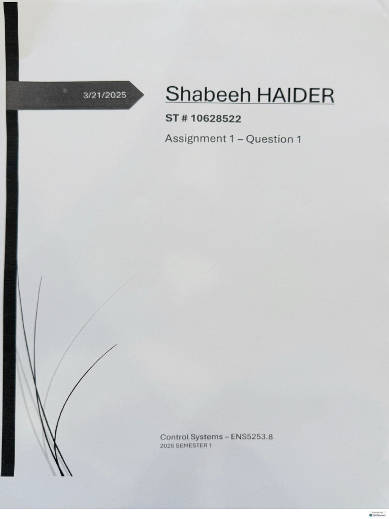 Control System Assignment-1 | PDF