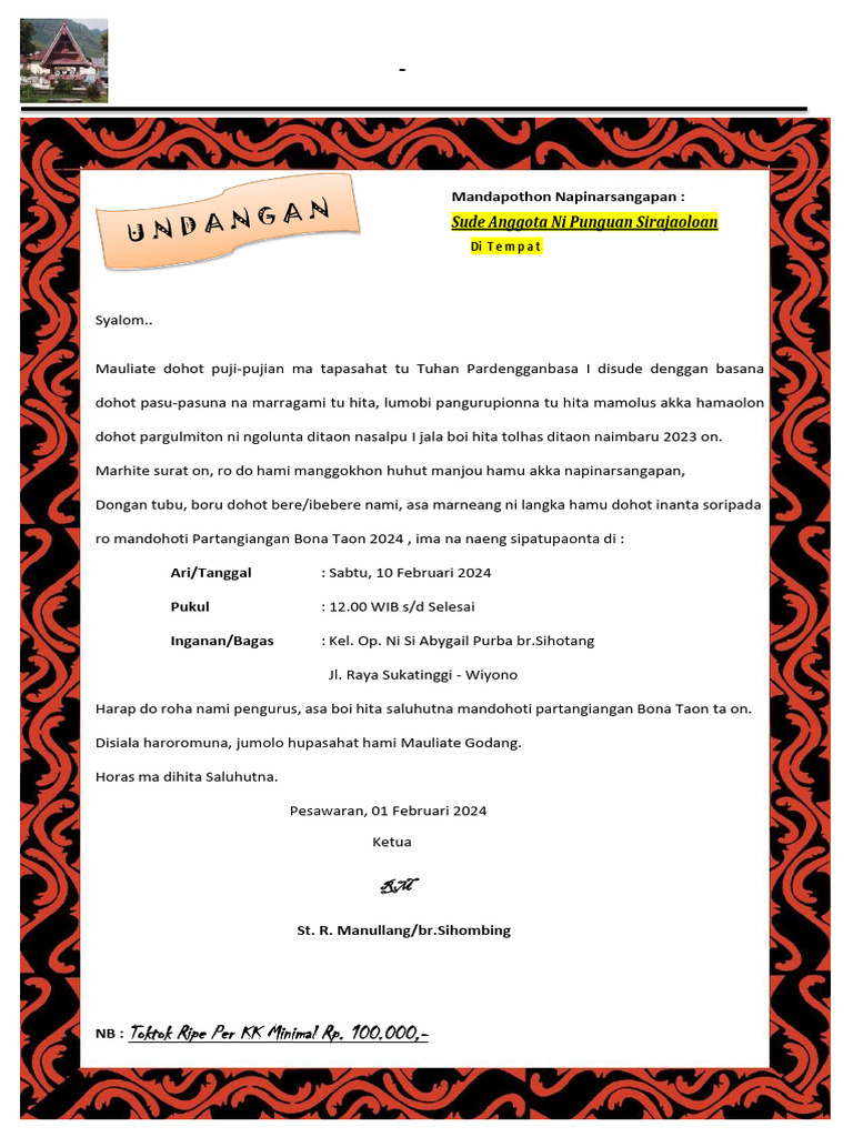 undangan Bona Taon SIRAJAOLOAN | PDF