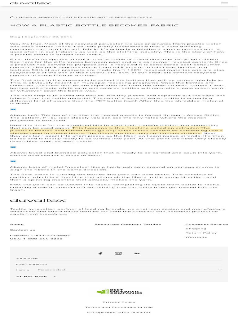 Duvaltex How A Plastic Bottle Becomes Fabric Duvaltex | PDF | Textiles ...