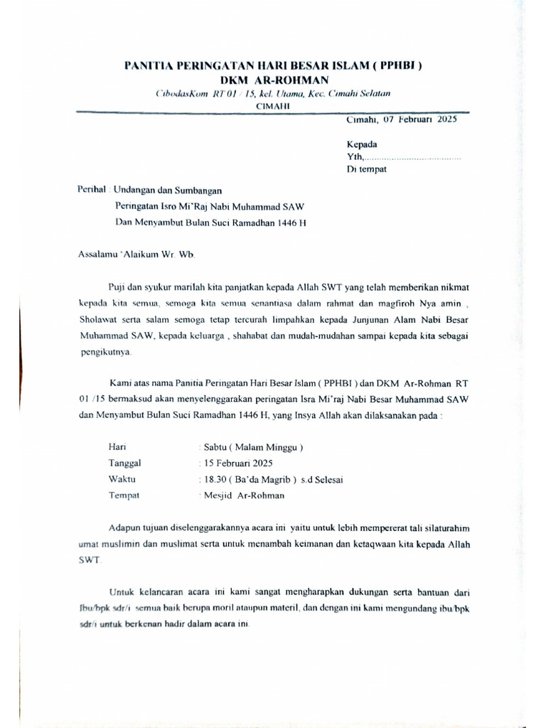 Proposal Undangan Isro Miraj | PDF