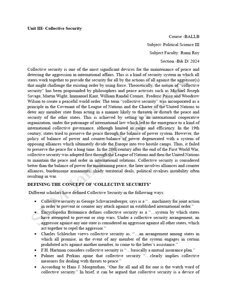 Unit III collective Security | PDF | United Nations Security Council | United Nations