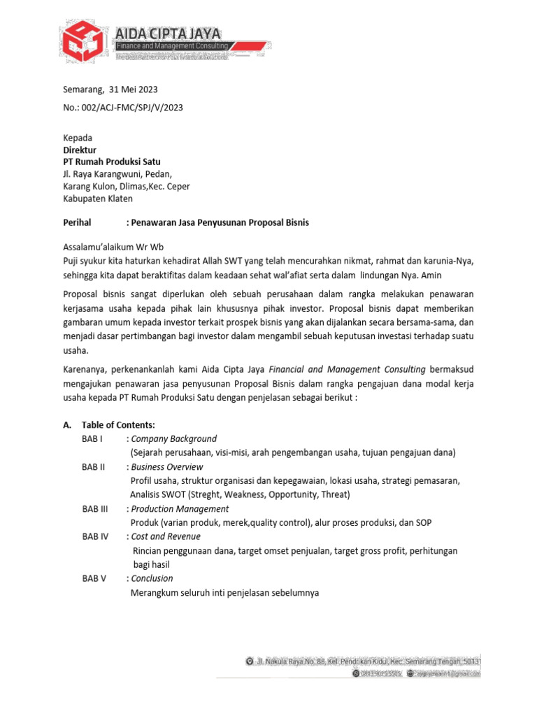 Penawaran Jasa Pembuatan Proposal Bisnis SALSAA | PDF