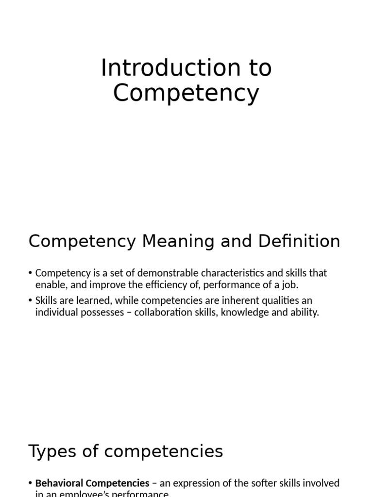 Introduction to Competency | PDF | Skill | Knowledge