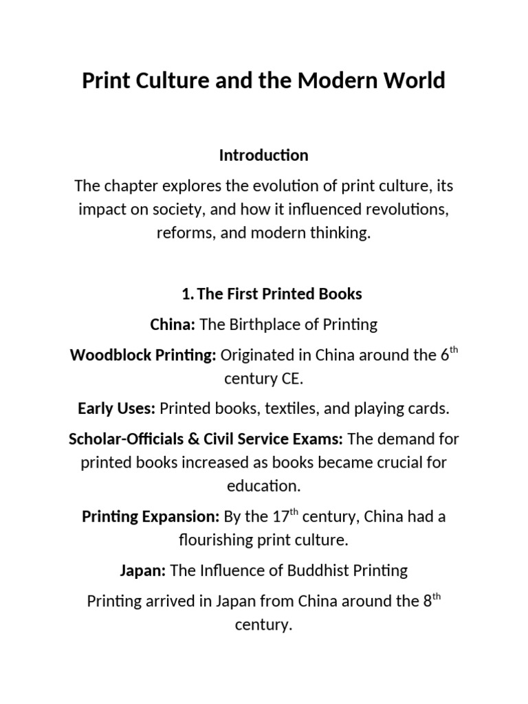 Print Culture and The Modern World Class 10 Cbse Notes | PDF | Printing ...