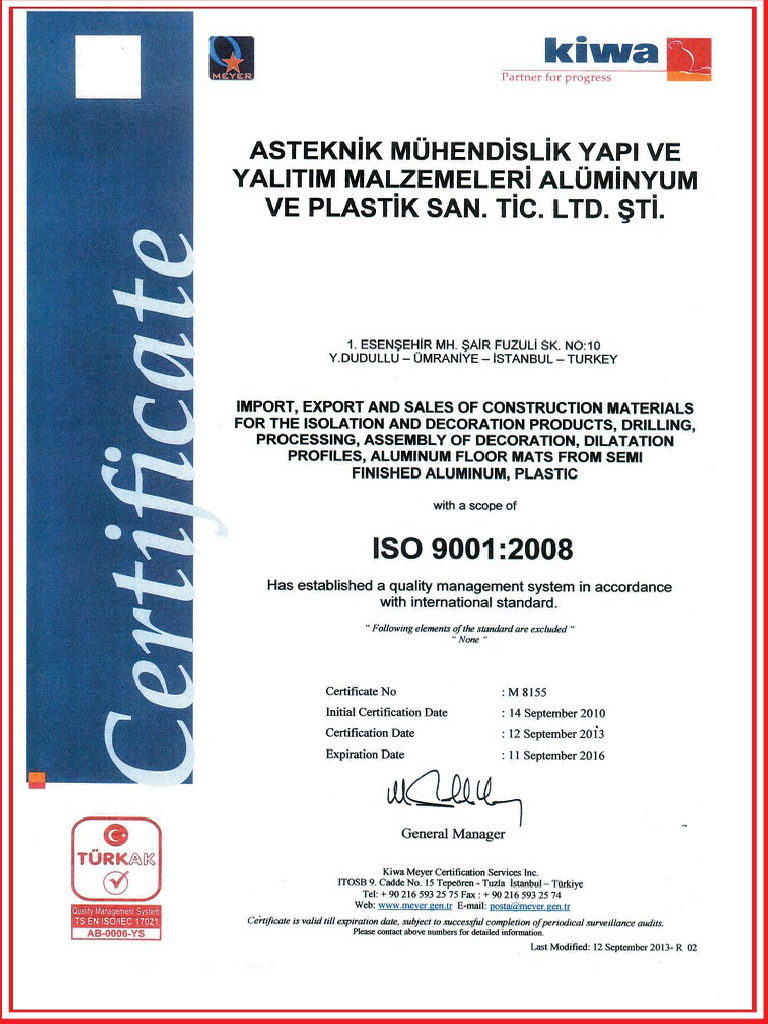 ISO 2008 Certificate | PDF