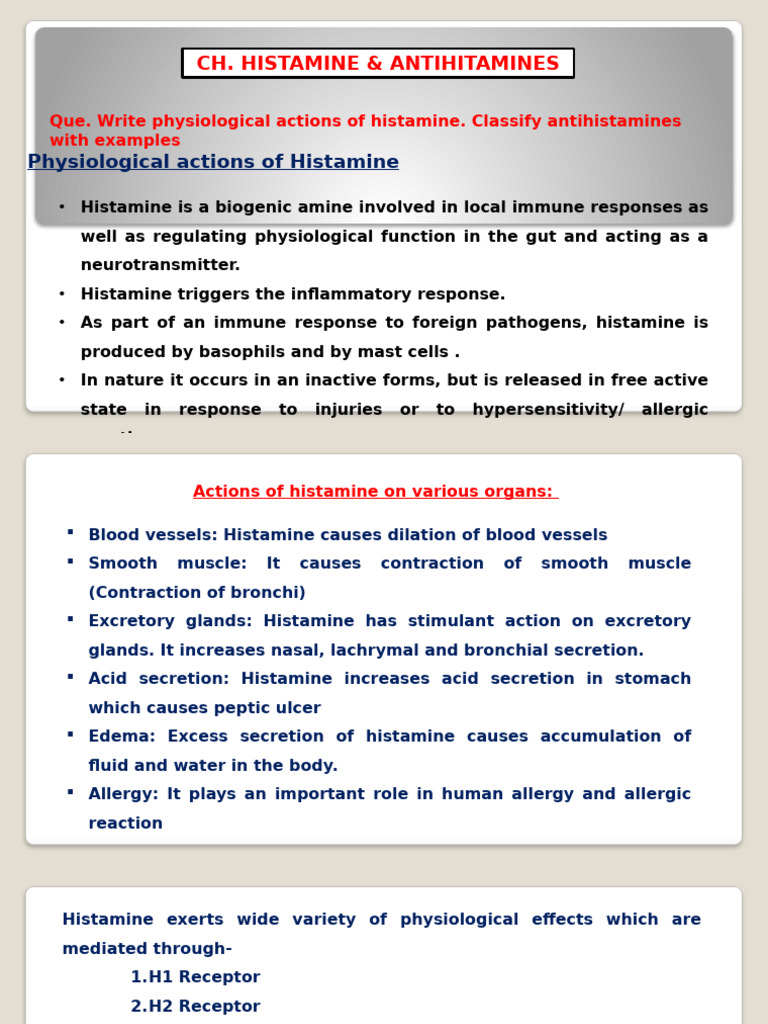 Histamine Functions and Antihistamines Guide | PDF | Allergy | Drugs