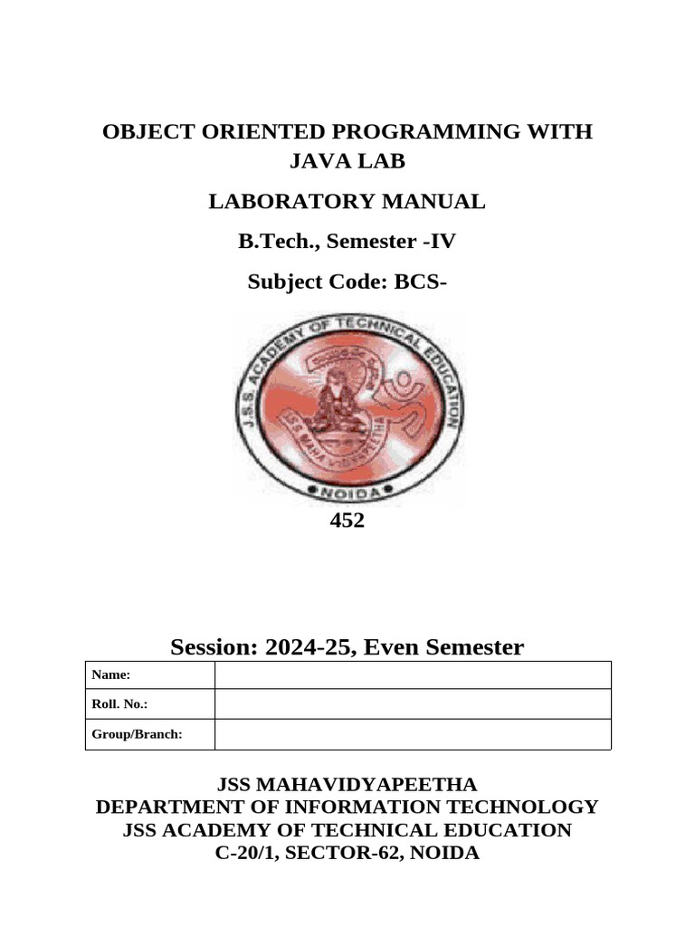 OOPS With Java Lab Manual 2023-24 | PDF | Inheritance (Object Oriented Programming) | Method ...