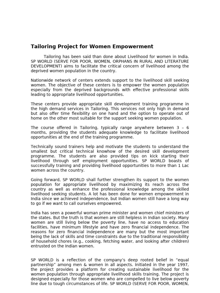 Tailoring Project For Women Empowerment | PDF | Empowerment