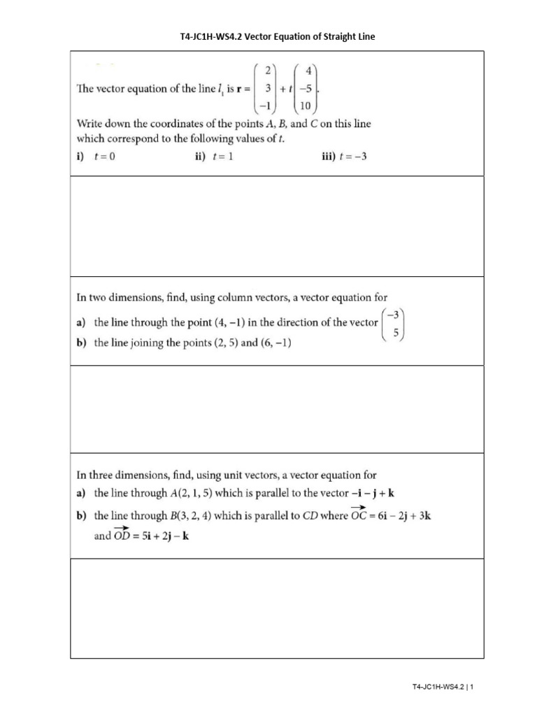 T4-JC1H-WS4.1 Vector Equation of a Straight Line | PDF