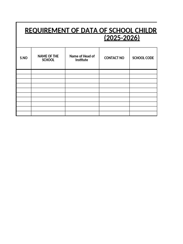 School Children Data Requirement 2025-2026 | PDF