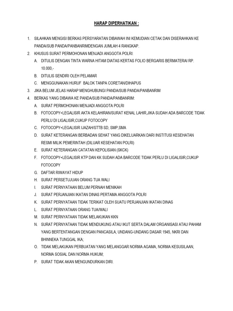 Berkas Pendaftaran Akpol 2025 | PDF