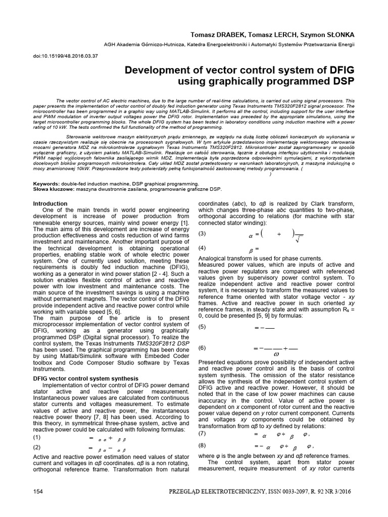 Development of Vector Control System of DFIG Using Graphically ...