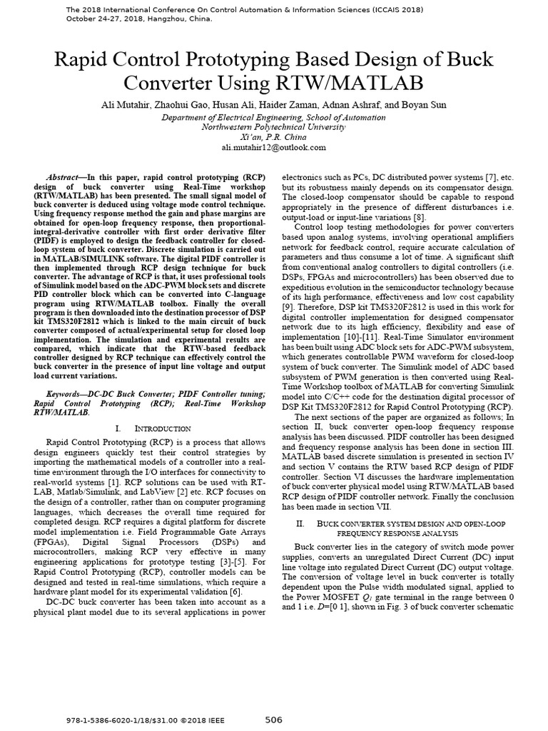Rapid Control Prototyping Based Design of Buck Converter Using RTW/MATLAB | PDF | Analog To ...