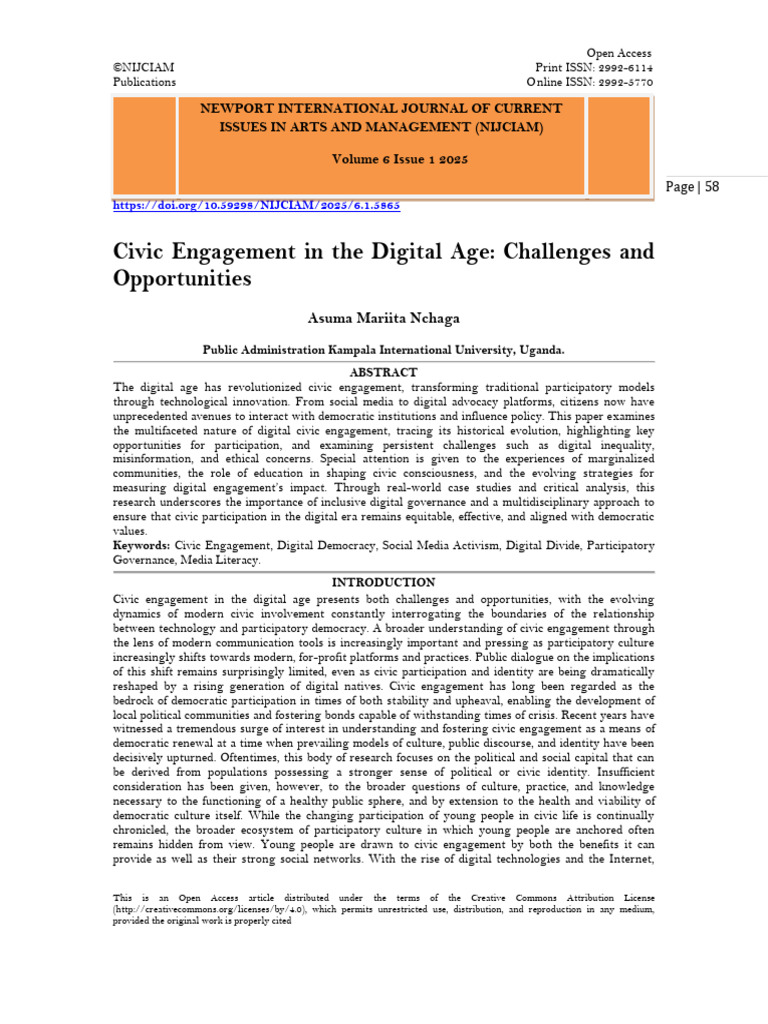 Civic Engagement in The Digital Age: Challenges and Opportunities (WWW - Kiu.ac - Ug) | PDF ...