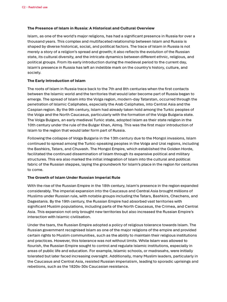 The Presence of Islam in Russia | PDF | Soviet Union | World Politics