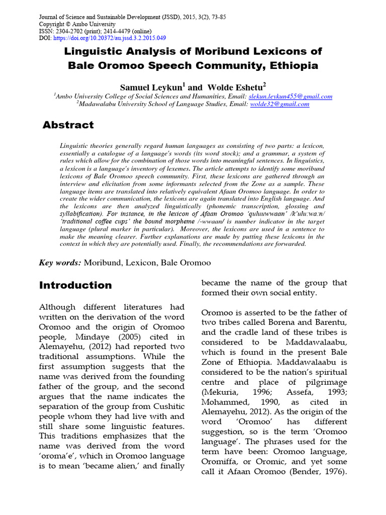 Linguistic Analysis of Moribund Lexicons | PDF | Lexicon | Linguistics