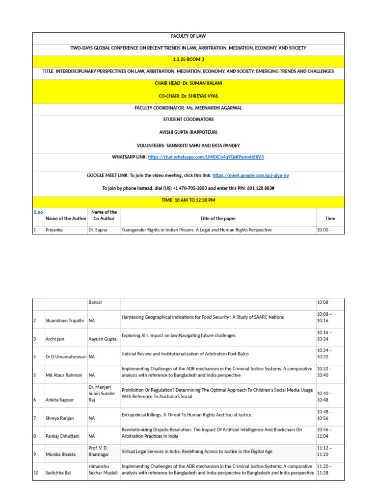 1.3.25 Room 3 Conference Schedule | PDF | Alternative Dispute Resolution | Justice