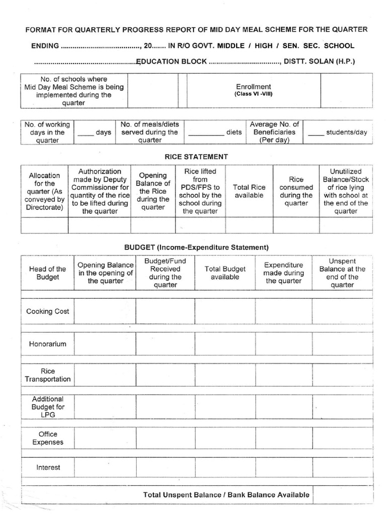 MDM Quarterly Format Himachal Pardesh | PDF