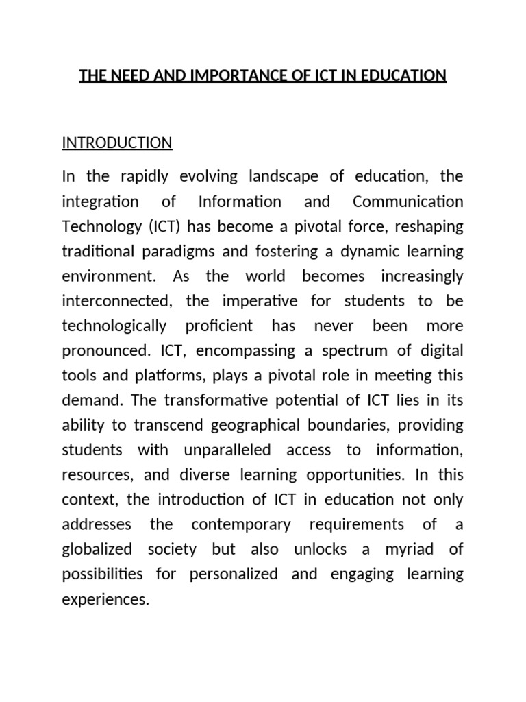 The Need and Importance of Ict in Education | PDF | Educational ...