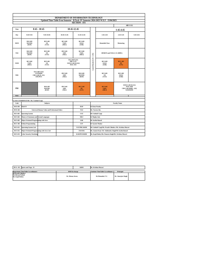 Updated - IT - CSDS Even Sem TT 2024-25 Wef 15th April | PDF | Computing | Information Technology