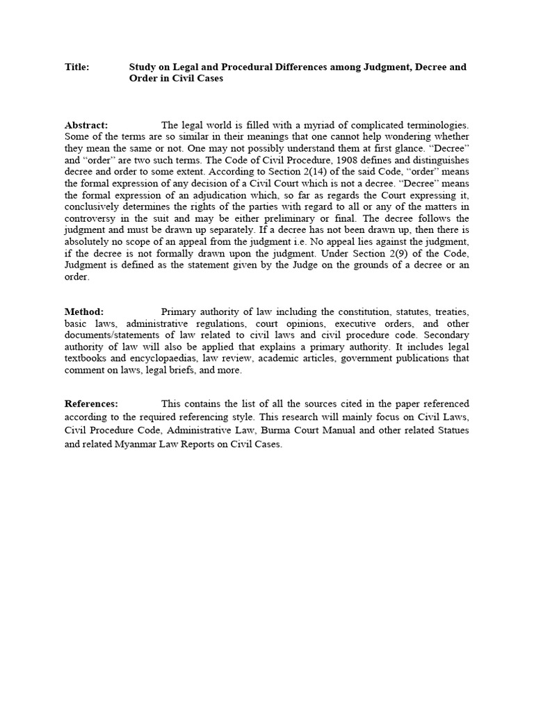 Study On Legal and Procedural Differences Among Judgment, Decree and ...