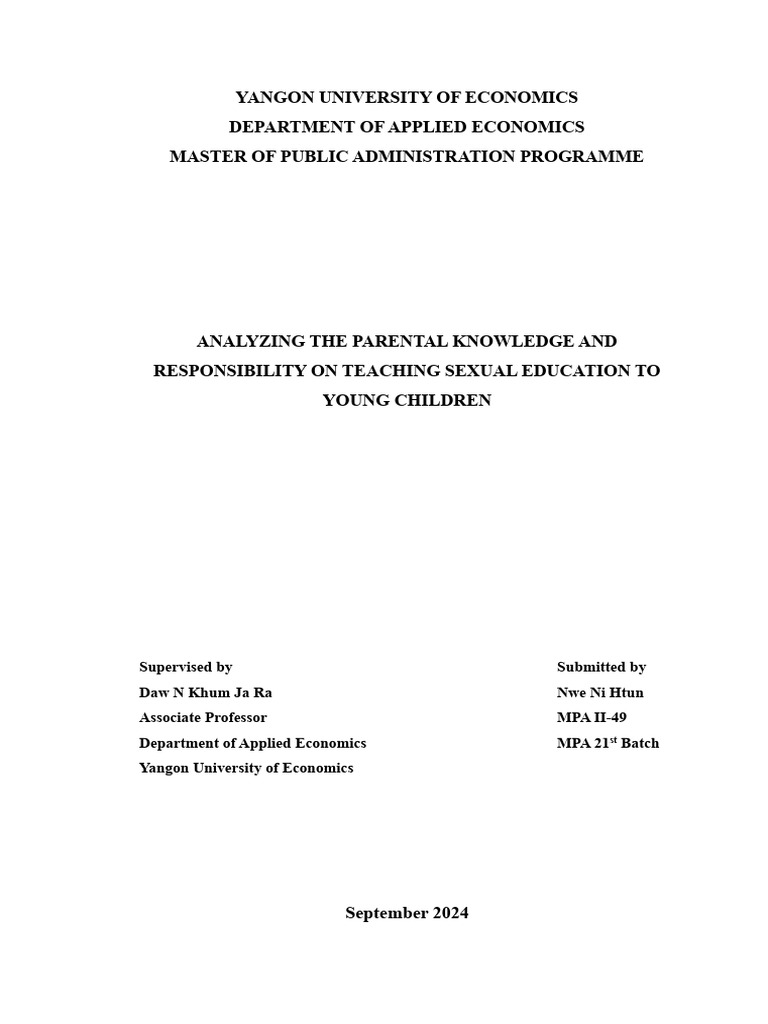 Analyzing The Parental Knowledge (Nwe Ni Htun Mpa Thesis) | PDF | Sex Education | Curriculum
