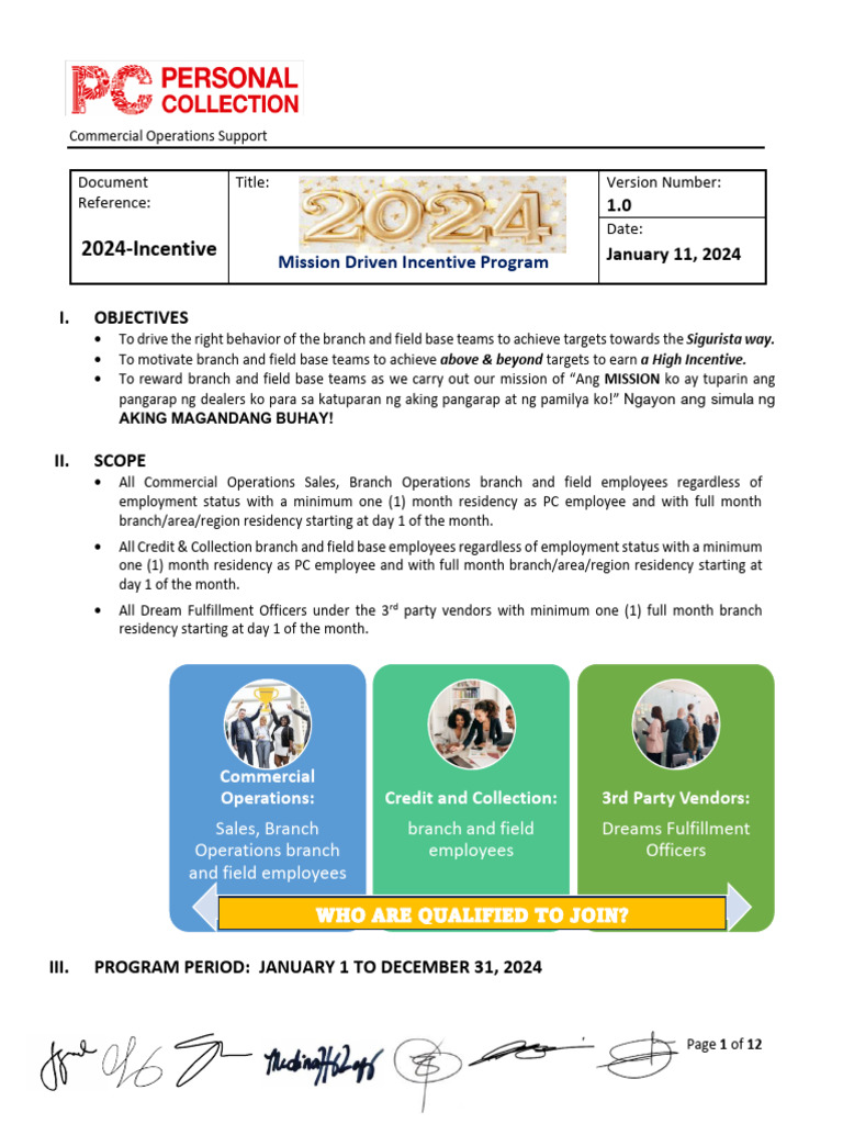 2024 Incentive - Branch and Field Base MEMO - FINAL | PDF | Incentive
