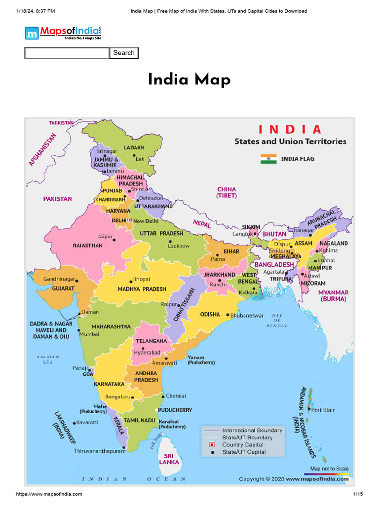 Free India Map with States and Capitals | PDF | World Wide Web ...