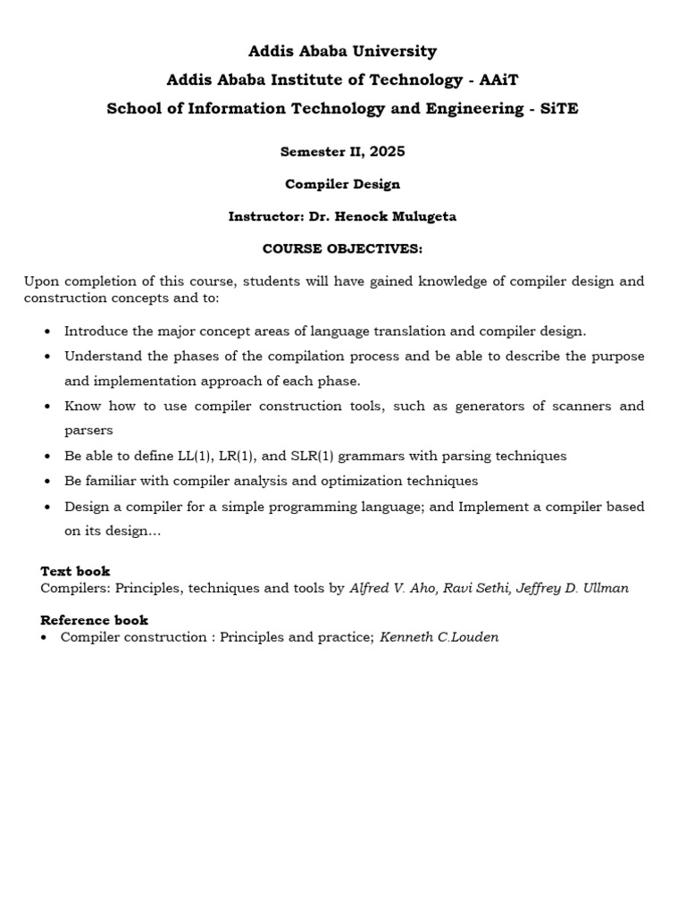 Compiler Design Course Outline | PDF | Parsing | Compiler