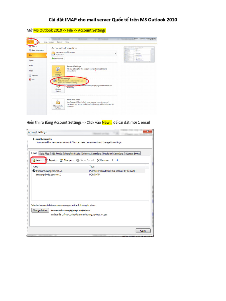 Huong dan cai dat IMAP - MS Outlook 2010 | PDF