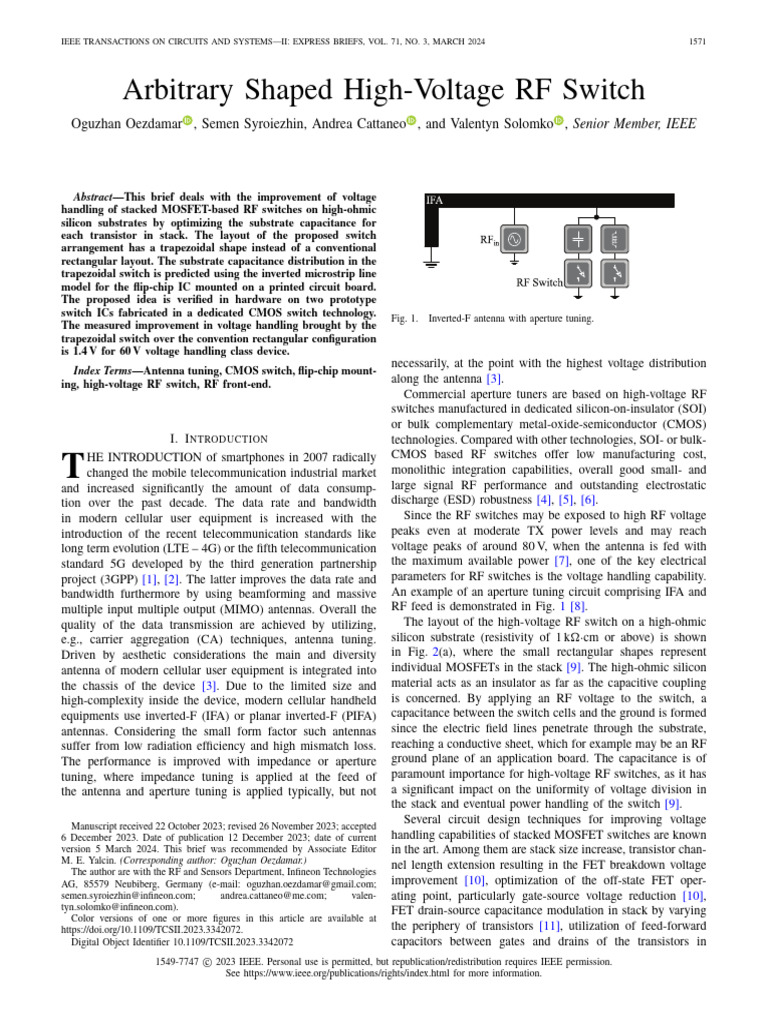Arbitrary Shaped High-Voltage RF Switch | PDF | Field Effect Transistor | Cmos