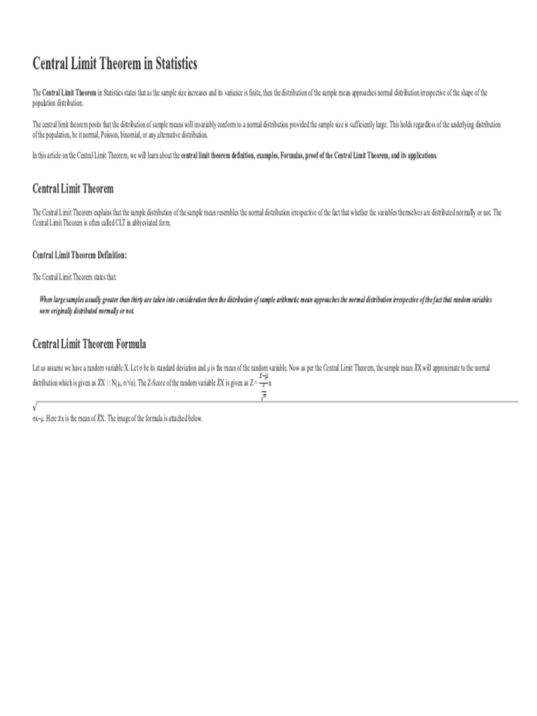 Central Limit Theorem in Statistics | PDF