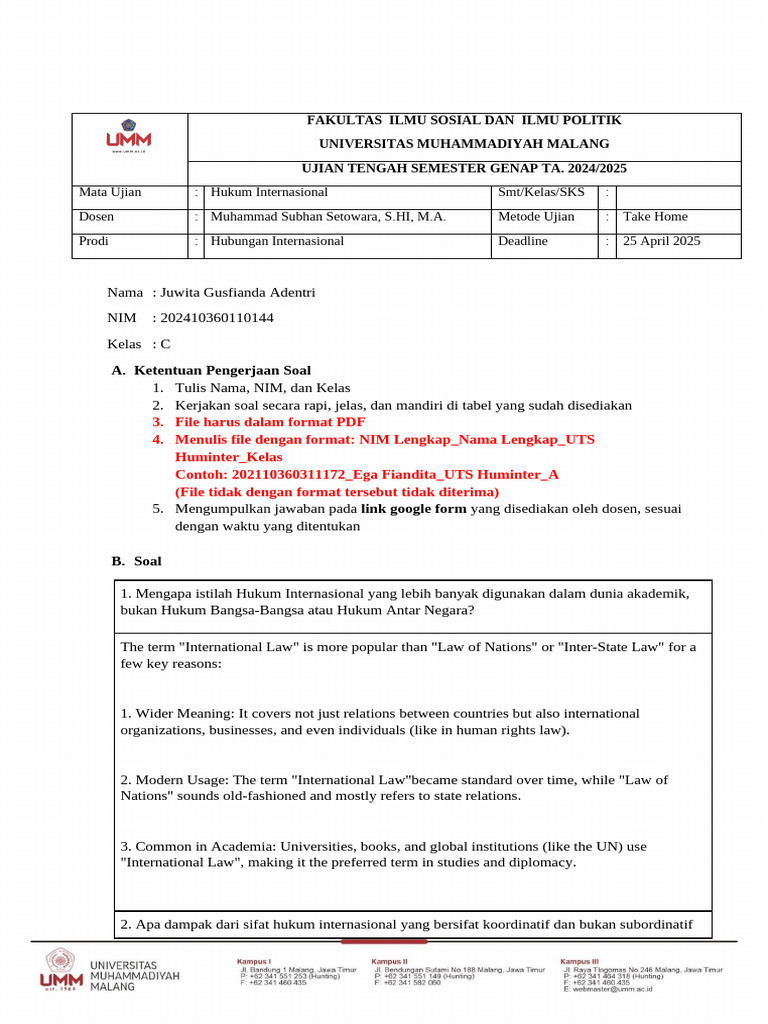 Juwita Gusfianda Adentri - UTS Huminter - Kelas C | PDF | International ...