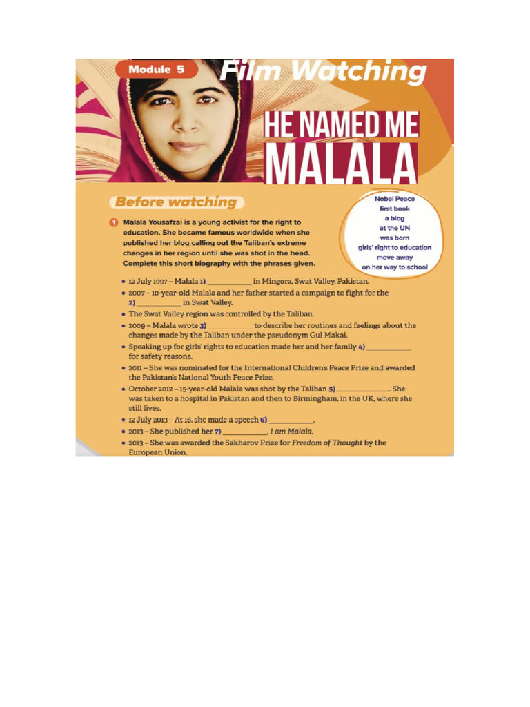 Worksheet He Named Me Malala - Mod 5 | PDF
