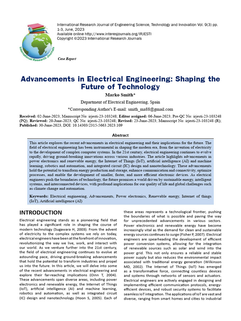 Advancements In Electrical Engineering Shaping The Future Of