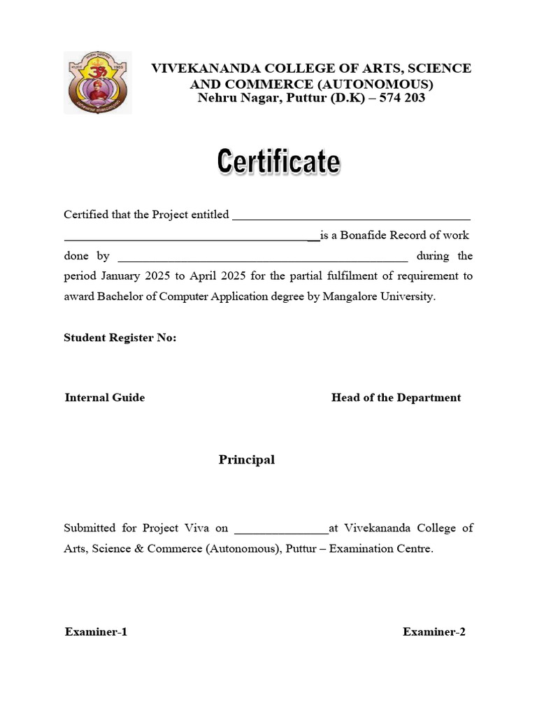 Mini Project Certificate Template | PDF