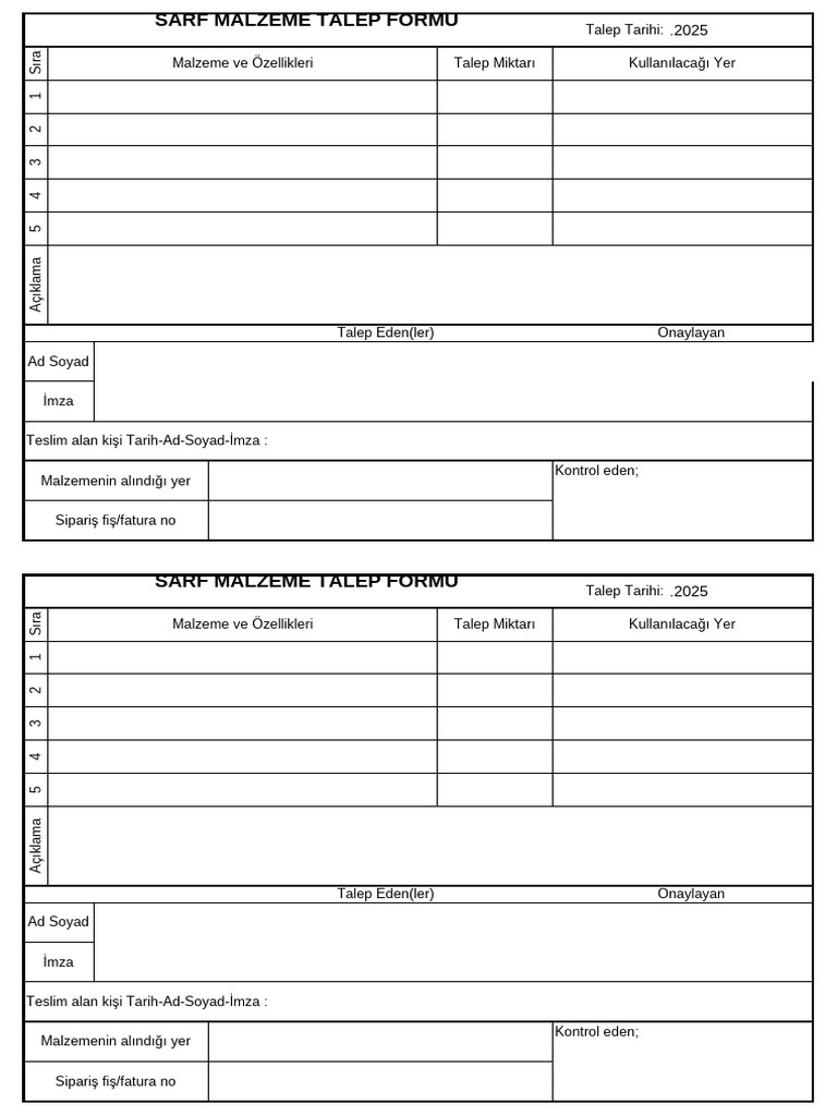 Sarf Malzeme Talep Formu 2025 | PDF